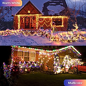 Beauhom Extentable Lightchain 300LED 98ft 8 Modes Green Wire Warm White & Multi-Colored Connectable Plug in UL Transformer Outdoor Use Christmas Tree Light Party Garden Patio Decoration