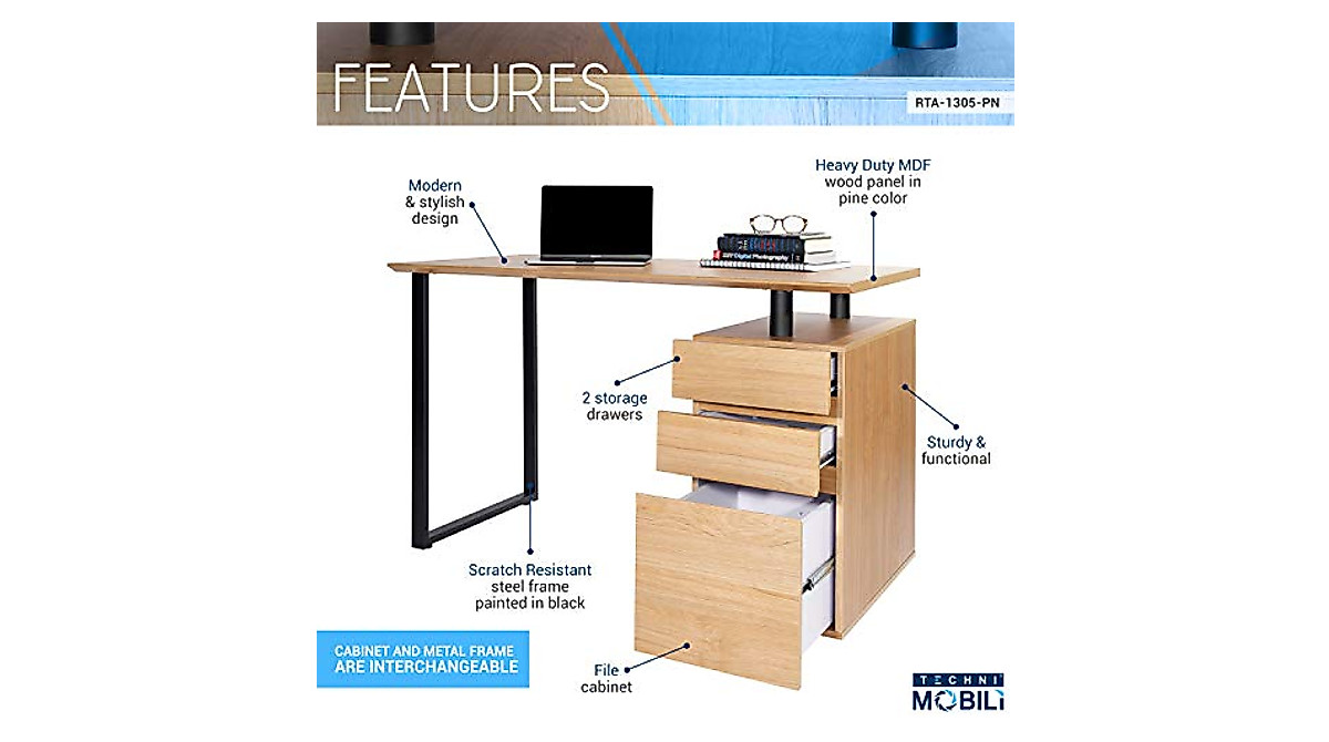 Techni Mobili Pine Computer Desk with Storage Solutions