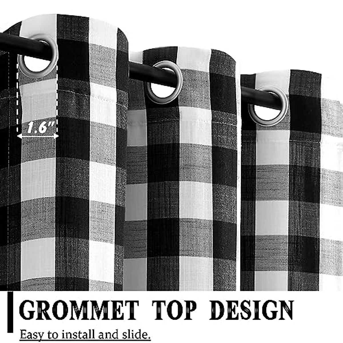 Jubilantex Black White Buffalo Check Semi Sheer Curtain Panels Gingham Plaid Textured Curtains Drapery,Farmhouse Grommet Window Drapes for Living Room Bedroom Kids Room,2 Panels,40"x63"