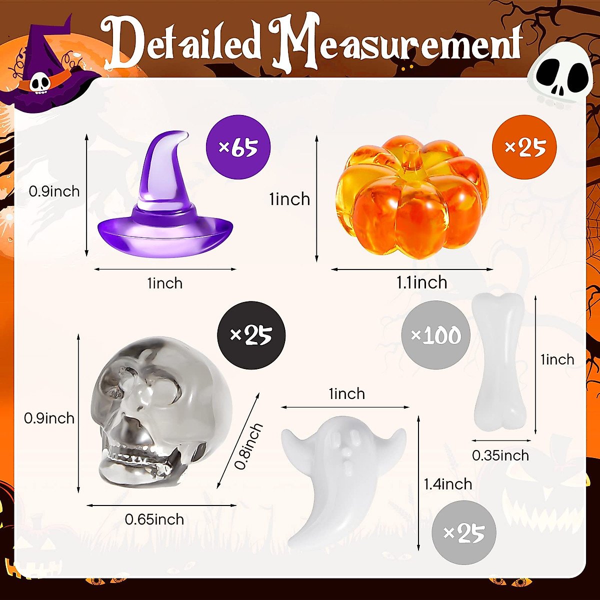 240 Pcs Halloween Mini Acrylic Pumpkin Ornaments Mini Skull Head Small Witch Hats Mini Skeleton Bones Cute Ghost Ornaments Table Scatter Vase Filler for Thanksgiving Fall Autumn Halloween Party