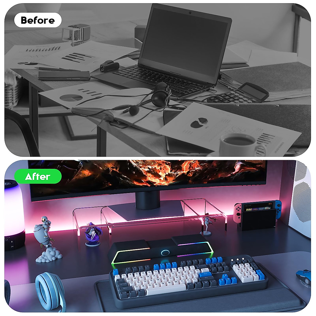 Acrylic Monitor Stand Riser,Dual Monitor Stand with Adjustable Length and Angle,3 Shelf Monitor Stand Riser with Anti-Slip Mat for Laptop, Computer, PC, Printer,TV Screen