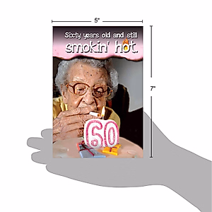 NobleWorks - Funny 60th Birthday Greeting Card - Women Grandma Humor Milestone, 60 Years Happy Bday Notecard with Envelope (1 Card) - Old and Hot 60 8012