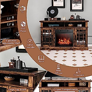 COSTWAY Electric Fireplace TV Stand for TVs Up to 55 Inches, 18-Inch Fireplace Insert with Remote, Overheat Protection, 48-Inch Wooden Media Entertainment Center with Adjustable Shelves, Brown