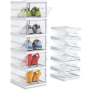Solid Plastic Not Flimsy 5 Layers Foldable Shoe Storage Boxes or Sneaker Storage Boxes - Easy Installation- All-in-One Clear Shoe Box with Doors - Space Saving Shoe Boxes or Shoe Organizer By Utopia Home