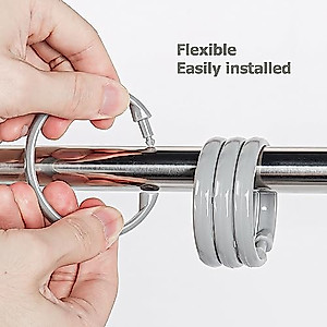 Qulable Grey Shower Curtain Hooks Rings, 12 Pcs Circular Plastic Shower Curtain Rings for Bathroom, Plastic Shower Curtain Hooks for Shower Curtain Rod, Shower Hooks Rings for Shower Curtain