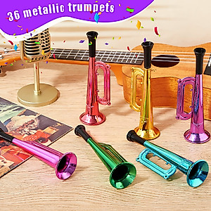 36 Pcs Plastic Trumpet Kids Noise Toys Play Metallic Trumpet Mini Shiny Blow Horn Trumpet Noise Makers Toy Plastic Colors Musical Instruments for New Year Birthday Graduation Party Favors, 6 Inch