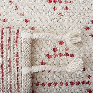 SAFAVIEH Natura Collection Accent Rug - 4' x 6', Ivory & Red, Handmade Moroccan Boho Farmhouse Tribal Braided Tassel Wool, Ideal for High Traffic Areas in Entryway, Living Room, Bedroom (NAT184A)