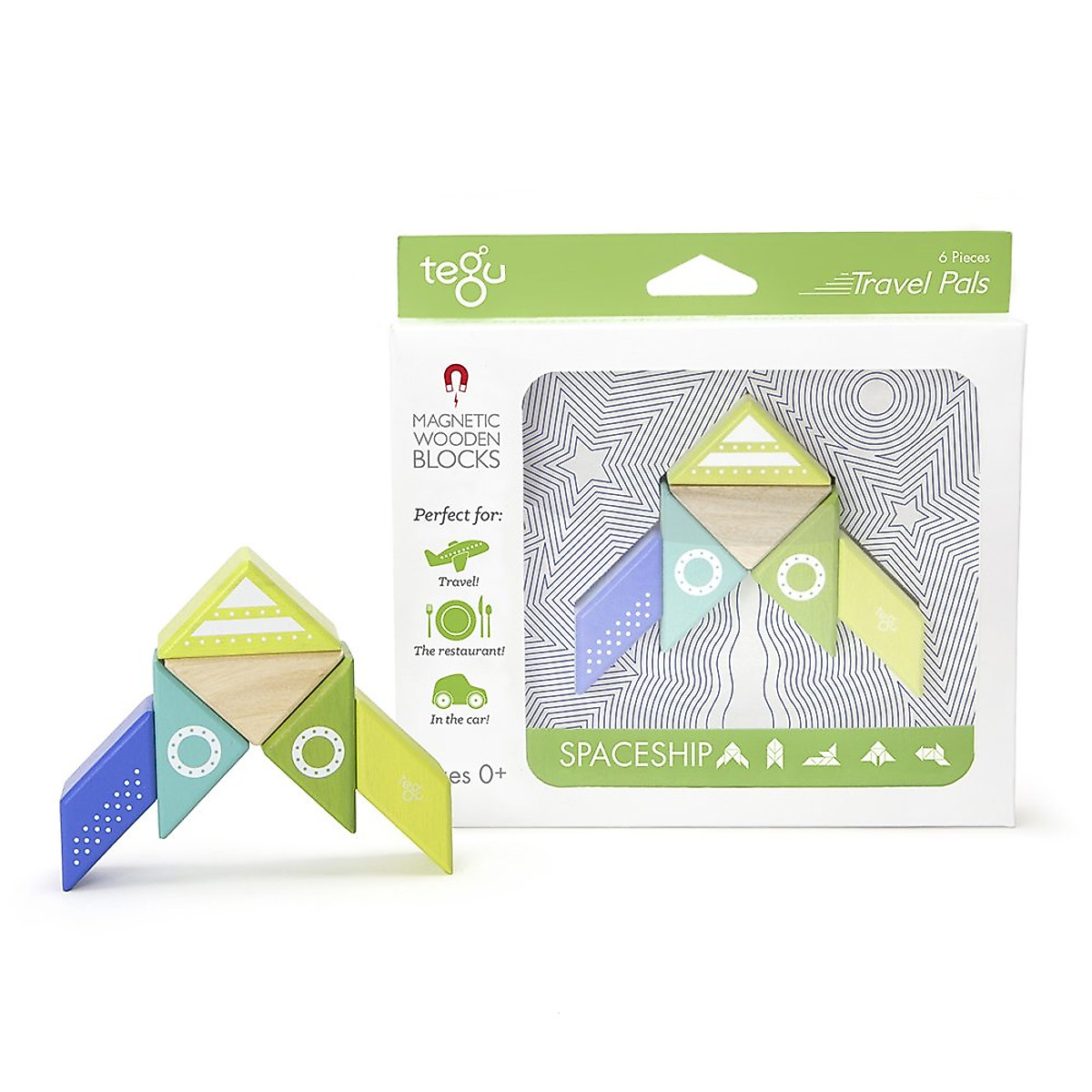 6 Piece Tegu Travel Pal Magnetic Wooden Block Set, Spaceship