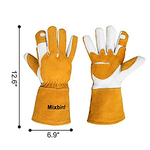 Mixbird Thick Leather Garden Gloves - Thorn Proof, Animal Biting & Scratching Protection, Tool & Working Gloves