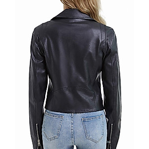 DIASHINY Black Cropped Faux Leather Jacket For Women PU Slim Zip Up Moto Biker Coat Motorcycle Crop Short Jacket 013 Medium