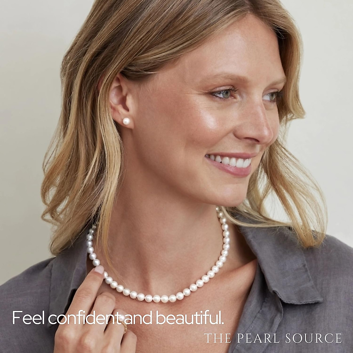 The Pearl Source 14K Gold 7-7.5mm AAA Quality Round White Akoya Cultured Pearl Necklace, Bracelet & Earrings Set in 18" Princess Length for Women