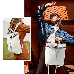 Milan Chiva Geometric Backpack Purses for Women Holographic School College Anti-Theft Travel Rucksack Ladies Shoulder Bookbag MC2-1022BG, Beige