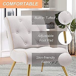 ALISH Modern Accent Chairs, Upholstered Living Room Chairs Armless Accent Chairs Lounge Chairs for Living Room Bedroom with Metal Legs Beige