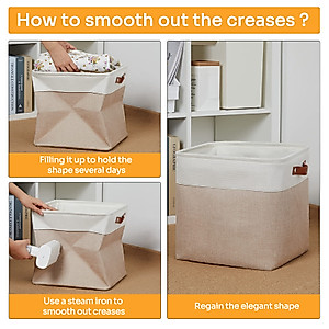 DULLEMELO Collapsible Bundle Baskets 2 Narrow Baskets 15"x6"x5.5" + 4 Cube Baskets 13"x13"x13"（White&Khaki)