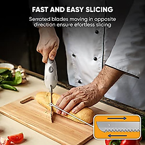 Homaider Electric Knife for Carving Meat, Turkey, Bread & More. Serving Fork and Carving Blades Included