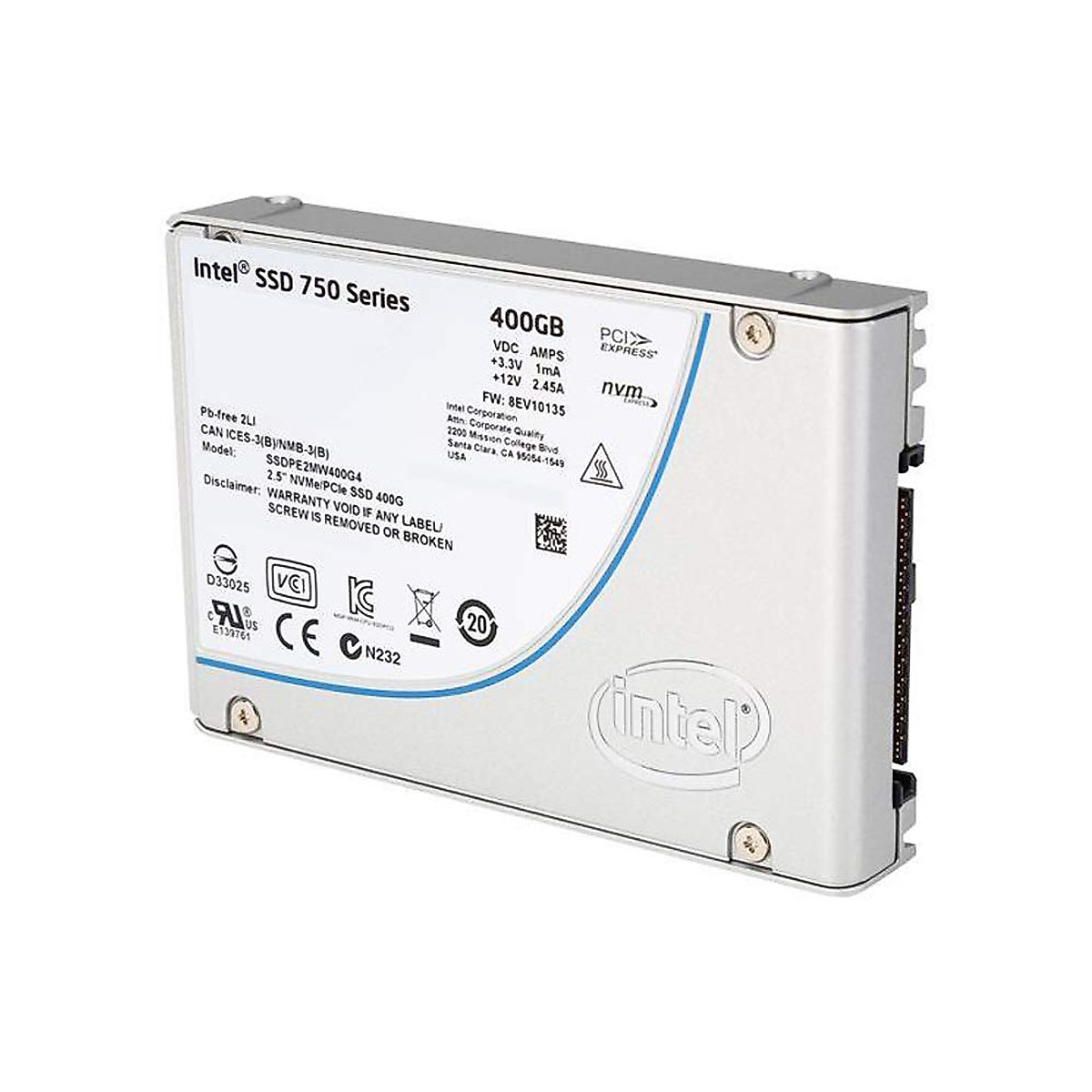 Intel Single Pack 400GB 750 Series Solid State Drive PCiE 2.5" 3.0 20NM MLC SSDPE2MW400G4X1