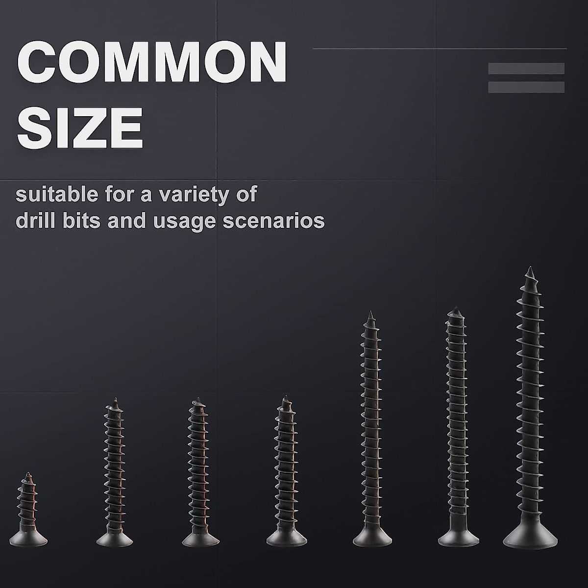 Juasky 240pcs #4#6#8#10 Black Wood Self Tapping Screws, 7 Sizes Bugle Head Metal Screw Set, Long Screw Assortment Kit with Organizer for Drywall,Wood, Deck, Cabinet