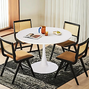 FurnitureR 31.5" Mid-Century Round Dining Table for 2-4 People with Pedestal Base for Home Office Living Room Kitchen Leisure, 31.5 inches, White