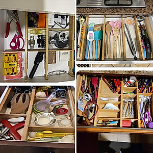 SUEIANNMN 4PCS Expandable Drawer Dividers Set with 12 Inserts Kitchen Drawer Organiser, Bamboo Customisable Cutlery Organiser Desk Drawer Organizer Clothes Drawer Organisation (17-22in)