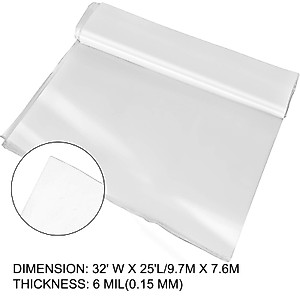 VEVOR 32 x 25 ft Greenhouse Plastic Sheeting, 6 Mil Thickness UV Resistant Clear Polyethylene Film, Hoop Green House Cover for Farms, Agriculture, Garden