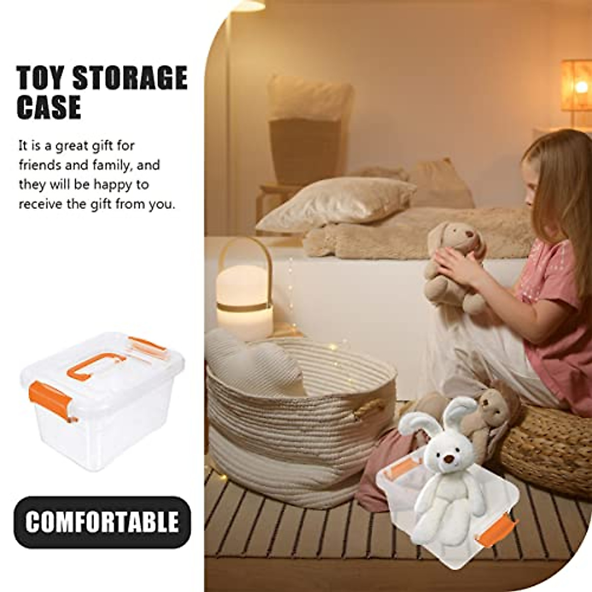 Cabilock 5pcsbox Containers Handle Storage Tabletop Organizer for with Bin Crafts Lid Multi- functional Orange Plastic Cosmetic Stackable Toy Clear Car Desktop Sundry Toys Case