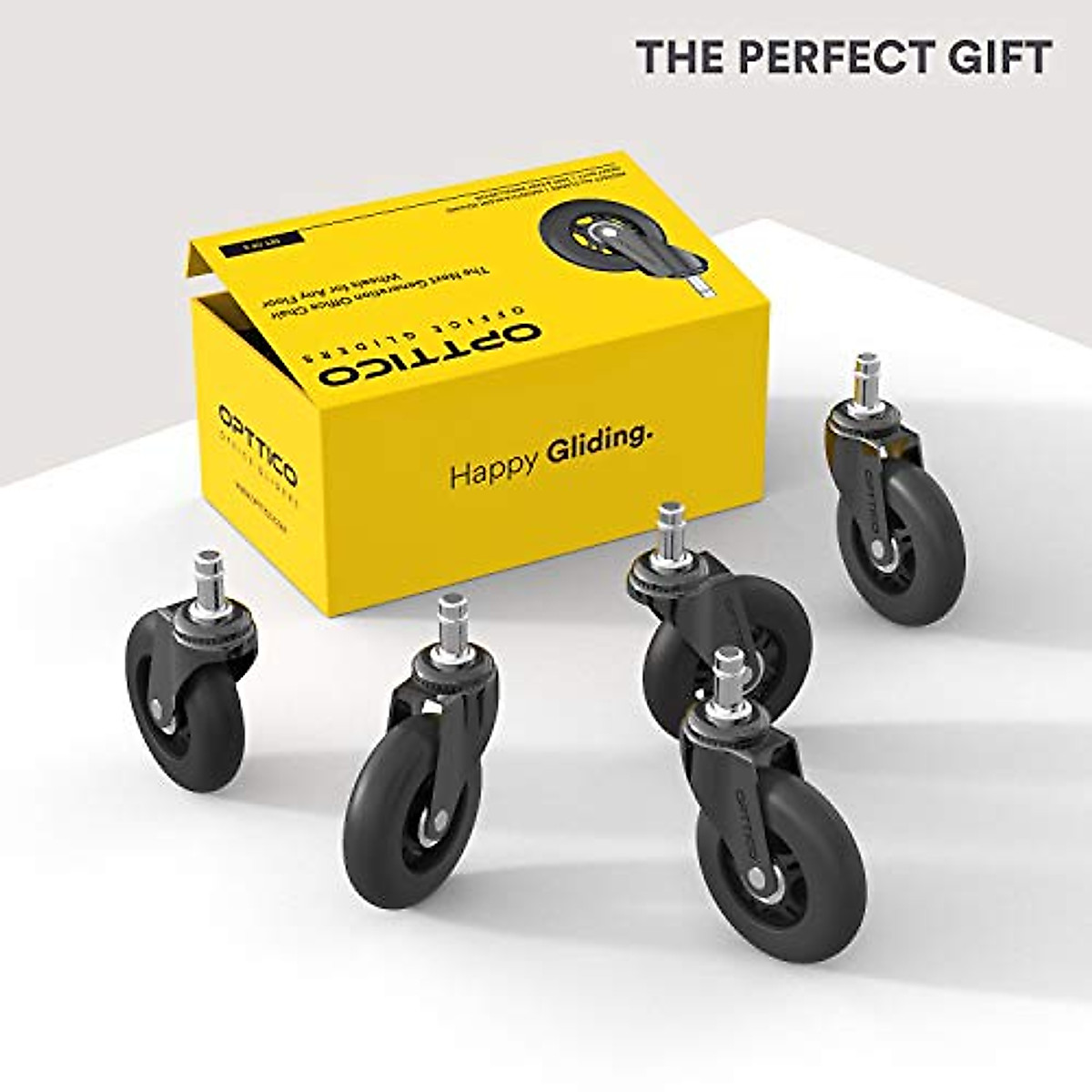 Office Chair Wheels Replacement Set of 5 - NO MORE CHAIR MATS - Office Chair Casters for HARDWOOD FLOORS - Smooth Rolling, Soft Rubber Desk Chair Wheels, Rollerblade Style Computer Chair Caster Wheels