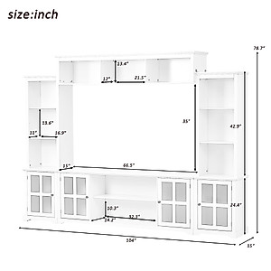 Multifunctional All in One TV Stand for TVs Up to 70'', Luxury Entertainment Wall Unit with Bridge and Tempered Glass Door, TV Stand Console Table with Top Cabinet for Living Room (White-70)