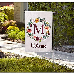 ULOVE LOVE YOURSELF Letter M Garden Flag with Flowers Wreath Double Sided Print Welcome Garden Flags Outdoor House Yard Flags 12.5 x 18 Inch