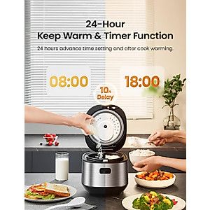 COMFEE' Compact Rice Cooker 8 Cups Cooked/4 Cups Uncooked, 9-in-1 Multi Cooker, Fast Rice Maker, Steam, Brown Rice, Grains, Fuzzy Logic Technology, Grey