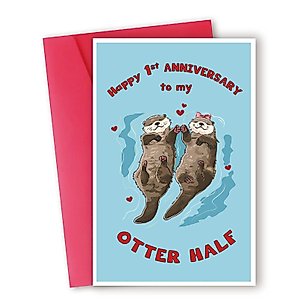 Hongshan Happy 1st Anniversary Card Gift for Husband,Wife,First Anniversary Card for Boyfriend or Girlfriend,Romantic One Year Wedding Anniversary Card for Women Men Him Her