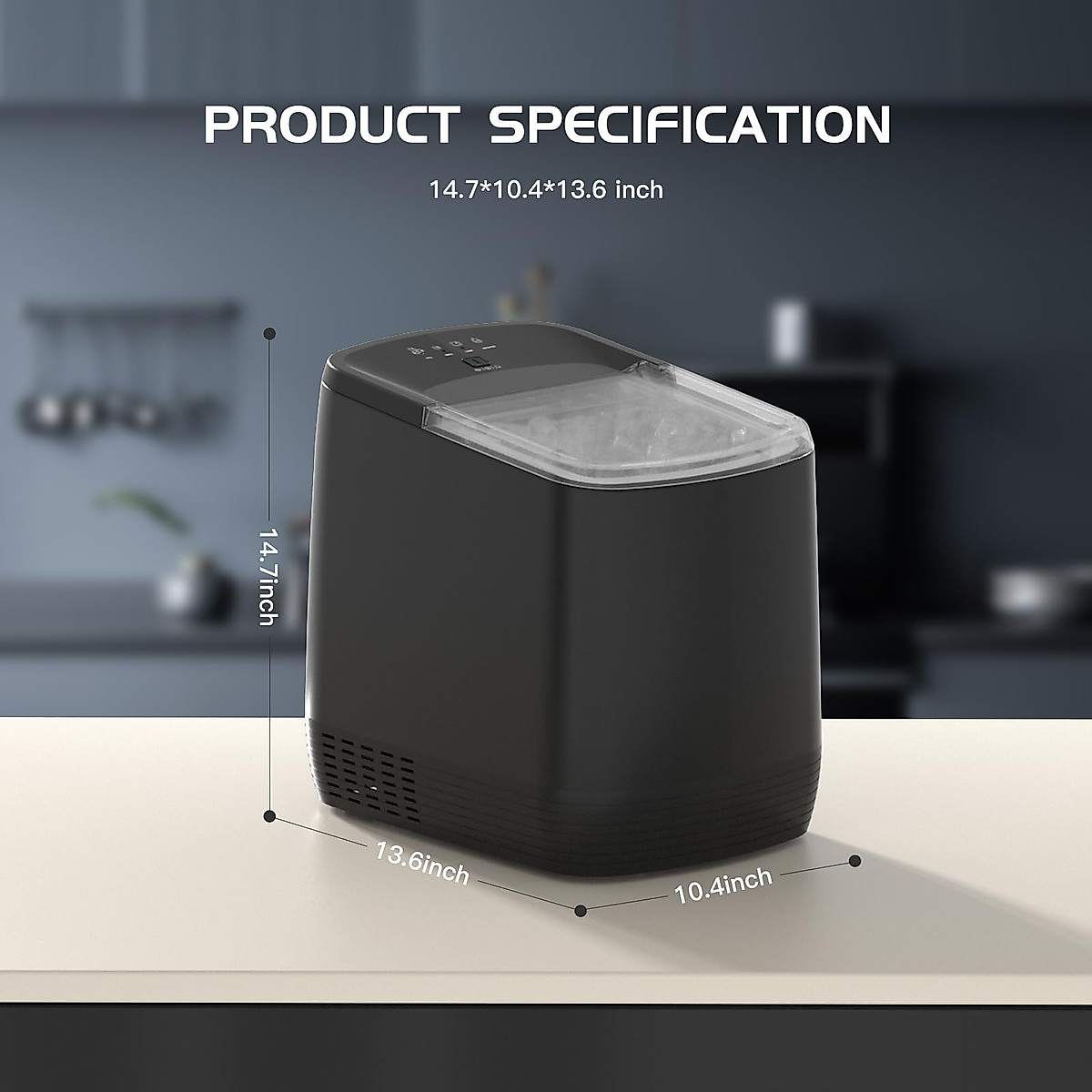 Portable Ice Maker Countertop with Self-Cleaning, 45lbs/24H, Bullet Ice Fast Making in 3.5 Mins, Compact Ice Machine with Ice Scoop/Basket, Perfect for Home Kitchen Party Camping Bar Office Outdoor RV