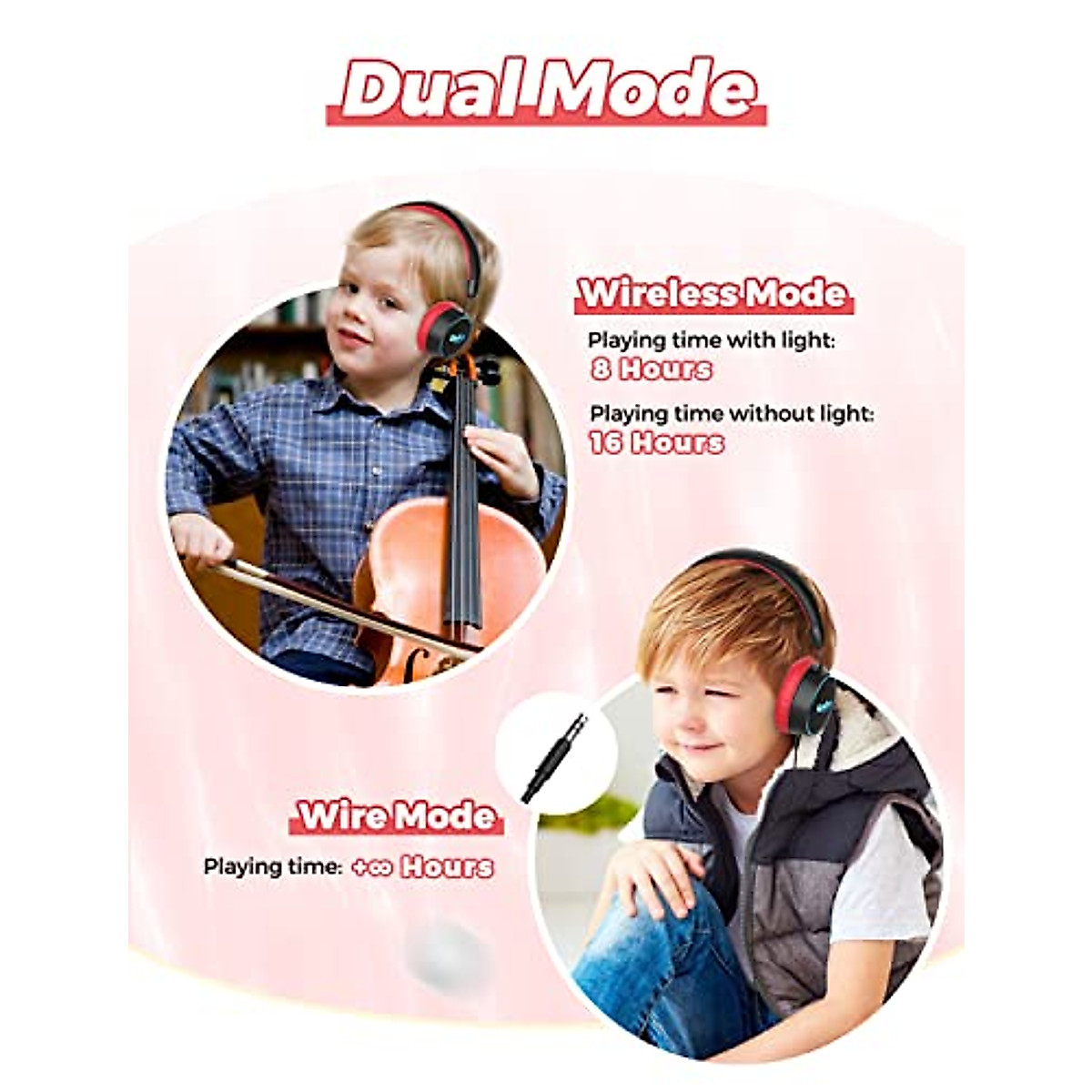 gorsun E95A Kids Headphones Wireless with Mic, Bluetooth 5.1, LED Lights Kids Bluetooth Headphones, 85dB Volume Limited Toddler Headphones, Stereo Headsets for School Tablet PC, Red