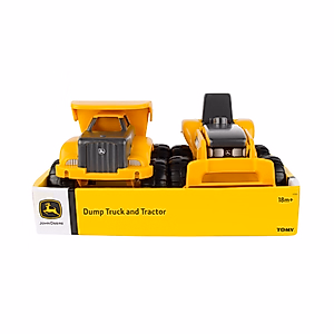 John Deere Vehicle Set - Includes Dump Truck Toy and Tractor Toy with Loader - Kids Outdoor Toys - Kids Construction Toys and Sandbox Toys - Yellow - 6 Inches - 2 Count - Ages 18 Months and Up