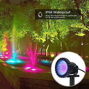 GZKANFUL RGB Yard Spot Light, Halloween Spotlights Outdoor Colored IP68 Waterproof Submerisible LED Pond Lights Dimmable Landscape Lighting with Staked Stand for Garden Lawn Pathway, 6 Lights