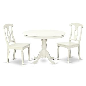East West Furniture HLKE3-LWH-W 3 Piece Kitchen Table & Chairs Set Contains a Round Dining Room Table with Pedestal and 2 Dining Chairs, 42x42 Inch, Linen White