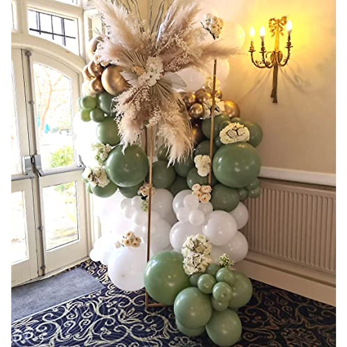 Green and Gold Confetti Balloons,50 Pack 12 Inch Sage Green Gold Party Balloons for Birthday Baby Shower Wedding Graduation Party Decoration with 5ft Gold Triangle Banner