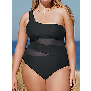 CUPSHE Women's Plus Size Swimsuit One Piece Bathing Suit Mesh Removable Straps Swimwear 1X Black