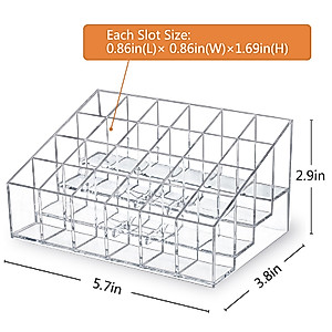 MOSIKER Lipstick Organizer,Small Clear Plastic Compact Lip Gloss Chapstick Perfume Sample Mascara Holder with 24 Slots