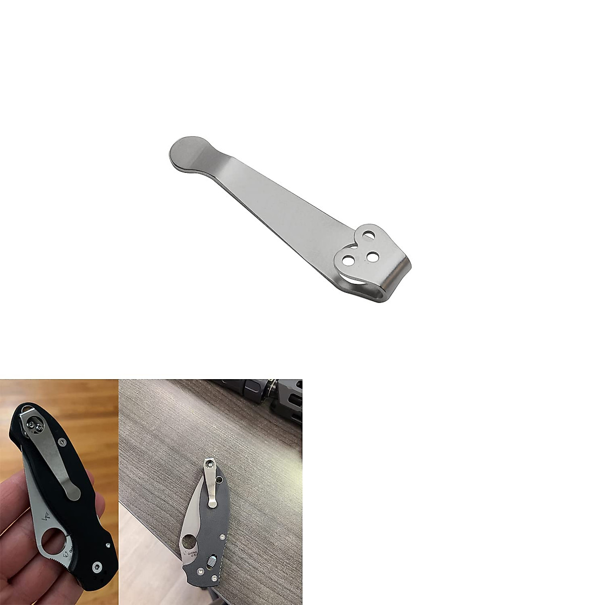 Pocket Back Clip for Spyderco C81 C10 C11, 3-hole Design Titanium Alloy Deep Carry Pocket Clip 53x12mm/2x0.5 inch, Not Screws Included, Easy to Replacement (Stonewash)