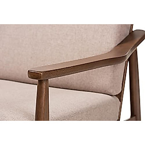 Baxton Studio Venza Mid-Century Modern Walnut Wood Light Brown Fabric Upholstered 2-Seater Loveseat