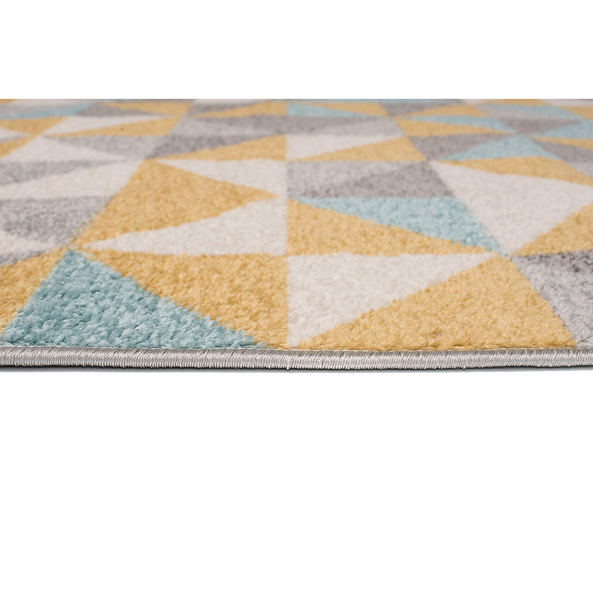 TAPISO Lazur Area Rug Teenager Geometric Small Triangles Grey Yellow Blue Living Room Bedroom Durable Resistant Carpet Size - 6x9 ft (180x270 cm)