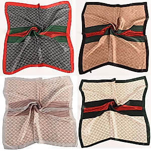 FYLuoke 4 Pcs 27.5 Inch Head Scarf Silk Bandana Satin Hair Scarf Square Neck Scarf for Women Girls (C-01)