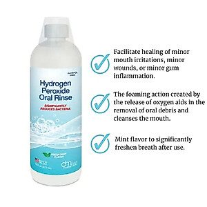 Hydrogen Peroxide Oral Rinse by DenMat; Fresh Mint Flavor. One Bottle of 16 Fluid Ounces (473 mL). Alcohol Free, for Oral Health, Minor Mouth Irritations, and Minor Gum Irritation.