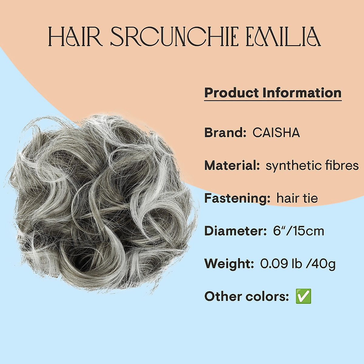 CAISHA Big Hairpiece Scrunchy Updo Bridal Hairstyle curly Messy Bun Gray Mix G19E