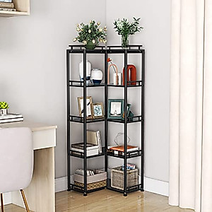 FLE 5 Tier Corner Shelf,Modern Corner Bookshelf Industrial Corner Ladder Shelf Small Bookcase Plant Stand for Living Room, Kitchen, Home Office (Black)