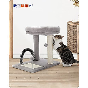 PEQULTI Cat Scratching Post Bed, Cat Scratcher with Sisal Covered Scratching Post and Pad, Self-Grooming Brush for Indoor Kittens and Cats