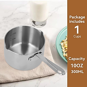 Stainless Steel Saucepan, 10oz Butter Melting Pot Butter Warmer with Dual Spouts and Long Handle Stove Top Thickened Sauce Pan for Milk Butter Sauce