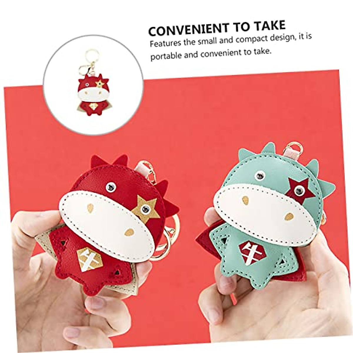 Cabilock 3 pcs Key Chain Animal Keychains Backpack Keychains Keychain for Kids New Year Party Bag Filler Goodbye Keychain Year of ox Keychain Key Decor Calf Key Pendant PU Keychain Alloy