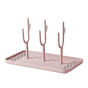 Baby Bottle Drying Rack with Tray Bottle Dryer Holder for Nipples, Cups, Pump Parts and Accessories (Pink)