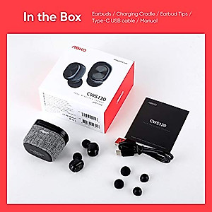 ABKO True Wireless Earbuds with Fabric Cradle Ultra Lightweight Compact Auto Pairing Bluetooth in-Ear Headphones USB-C Charging IPX4 Waterproof CWS120 Black